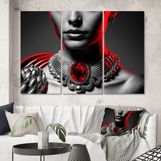 Designart "Portrait Of A Glamourous Lady With A Red Ruby" Fashion Canvas Wall Art Print - Bed ...